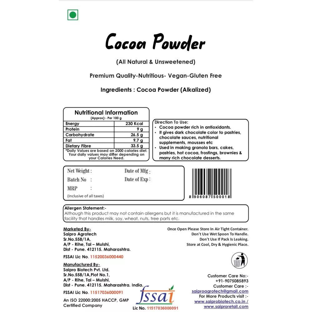 Saipro Cocoa Powder - 200 gms - Swadesii