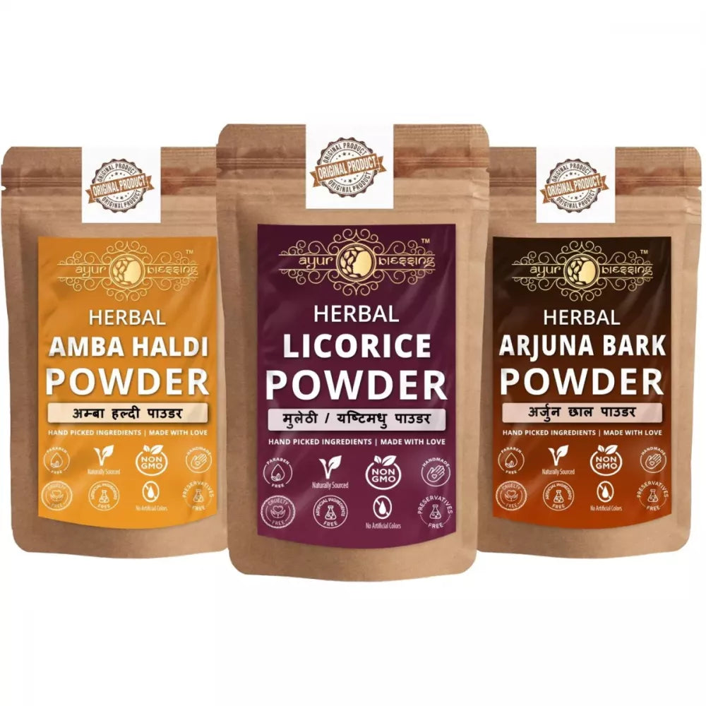 Ayur Blessing Herbal Amba Haldi & Licorice & Arjuna Bark Powder Combo ...