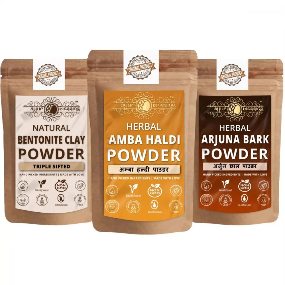 Ayur Blessing Herbal Amba Haldi & Bentonite Clay & Arjuna Bark Powder ...