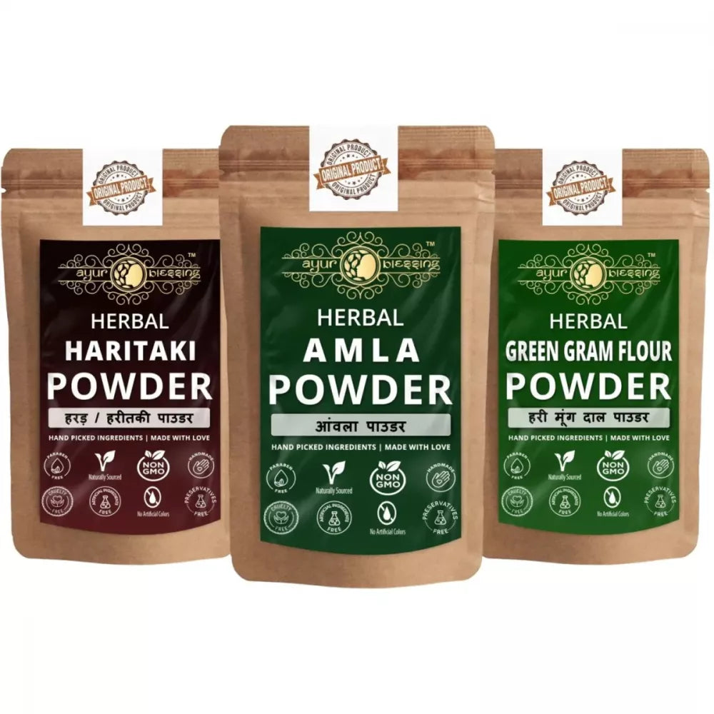 Ayur Blessing Herbal Amla & Haritaki & Green Gram Flour Powder Combo ...