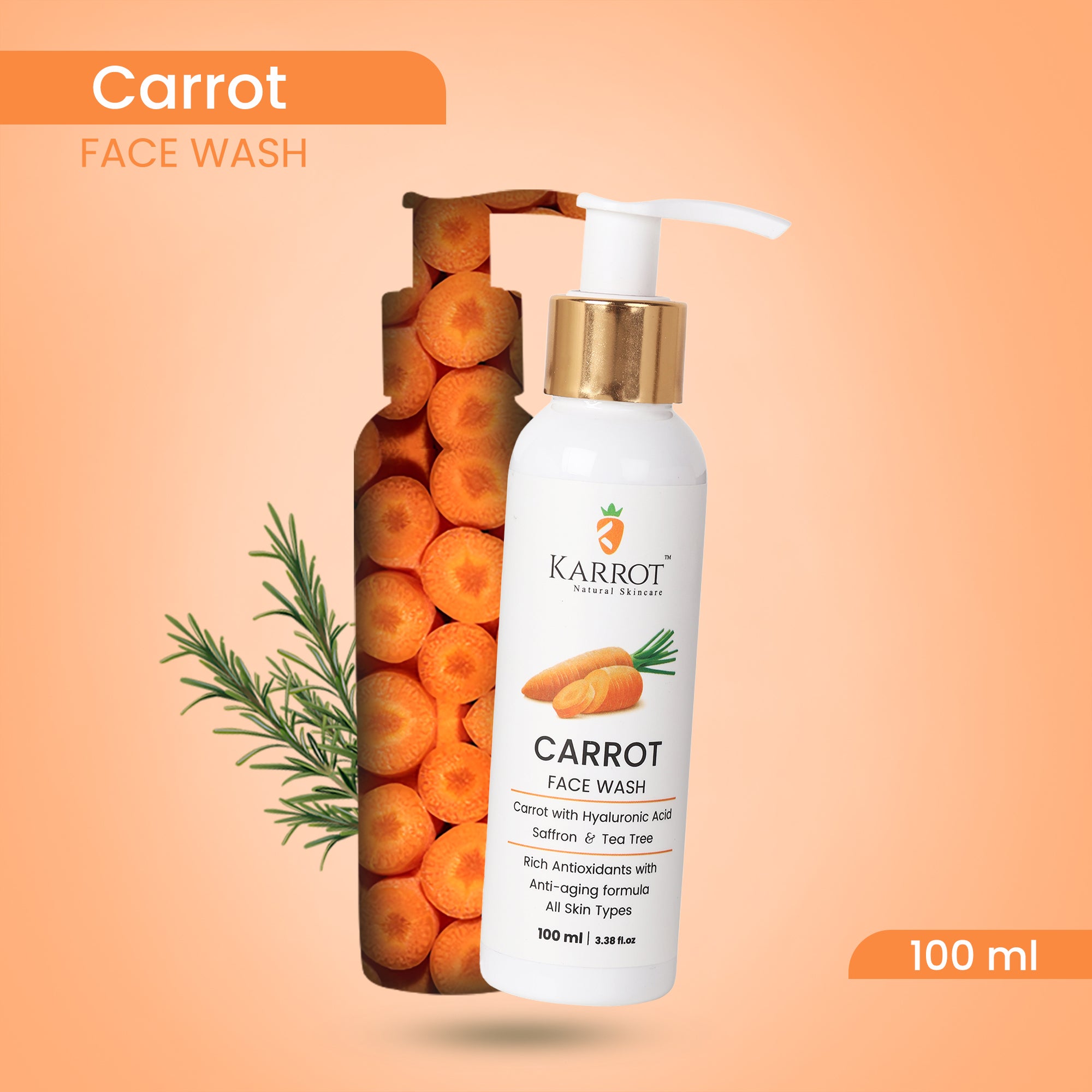 Karrot Natural Skincare Carrot Face Wash - 100 ml - Swadesii