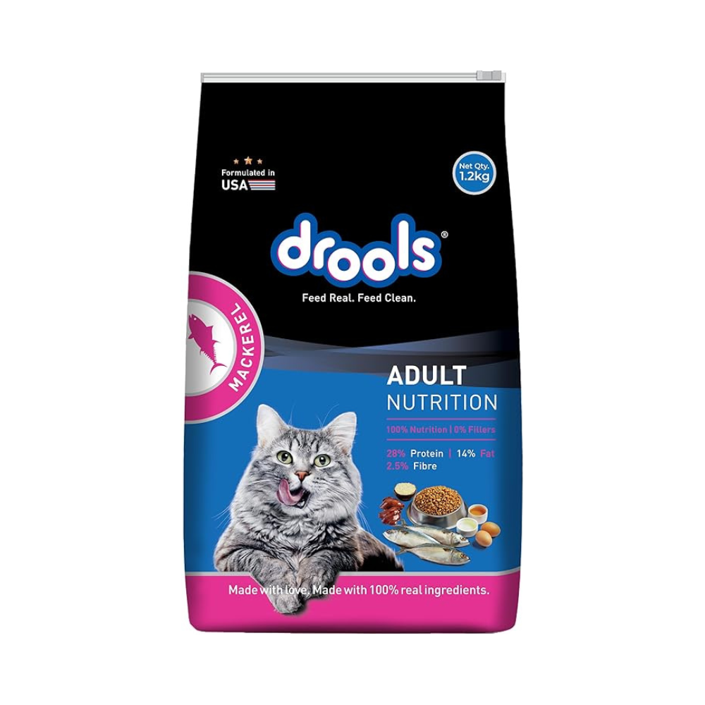 Drools Adult Dry Cat Food | Mackerel Flavour | 1.2 Kg Pack - Swadesii