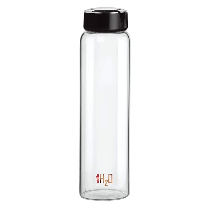 Cello H2o Borosilicate Glass Water Bottle | 1000ml | Black - Swadesii