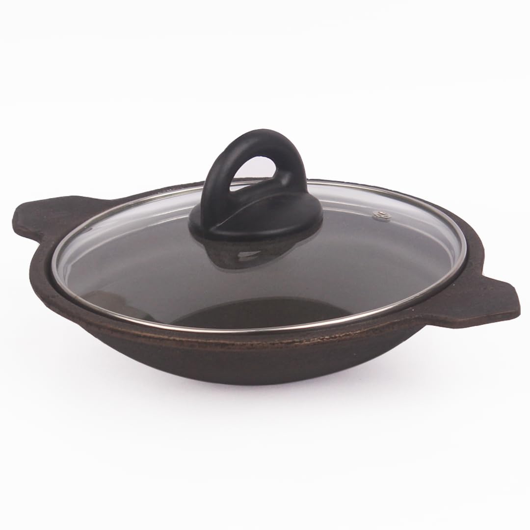 The Indus Valley Pre-seasoned Cast Iron Appam Pan With Glass Lid | Gas ...