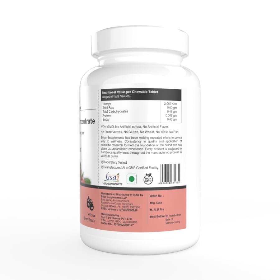 Briyo Cranberry Concentrate Chewable Tablets Natural Berry Flavor - 90 ...