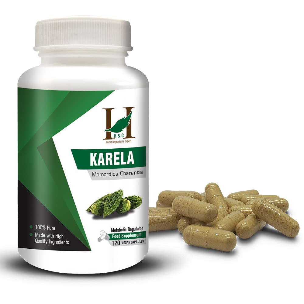 H&C Herbal Karela 450mg Veg Capsules - 120 Caps - Swadesii