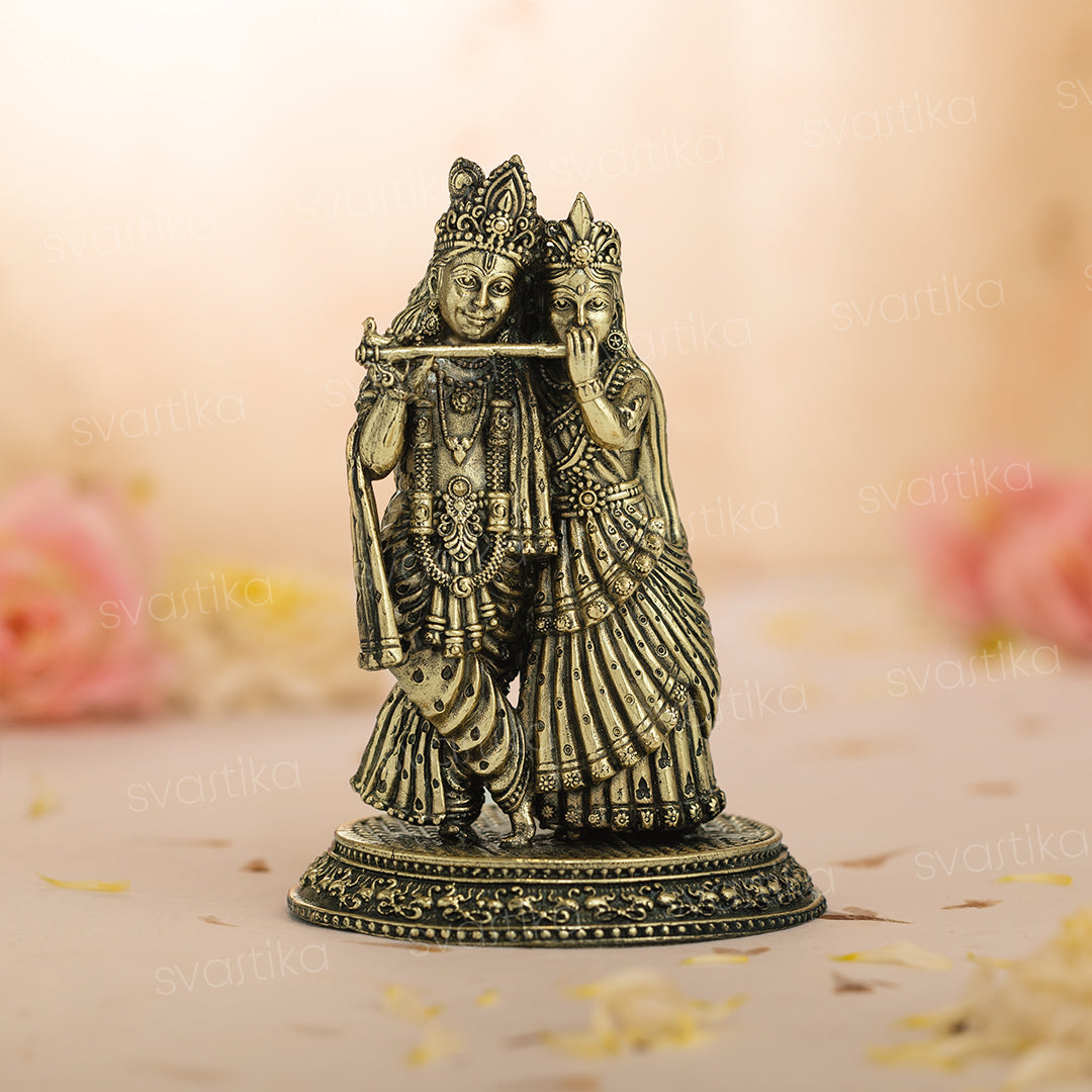 Svastika Brass Radha Krishna Murti With Tribhanga Posture (5 Inch ...