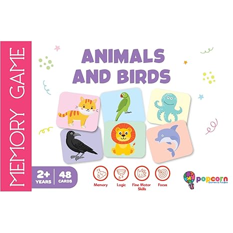 Popcorn Games Memory Game Animal and Birds Early Learner Matching Pict ...