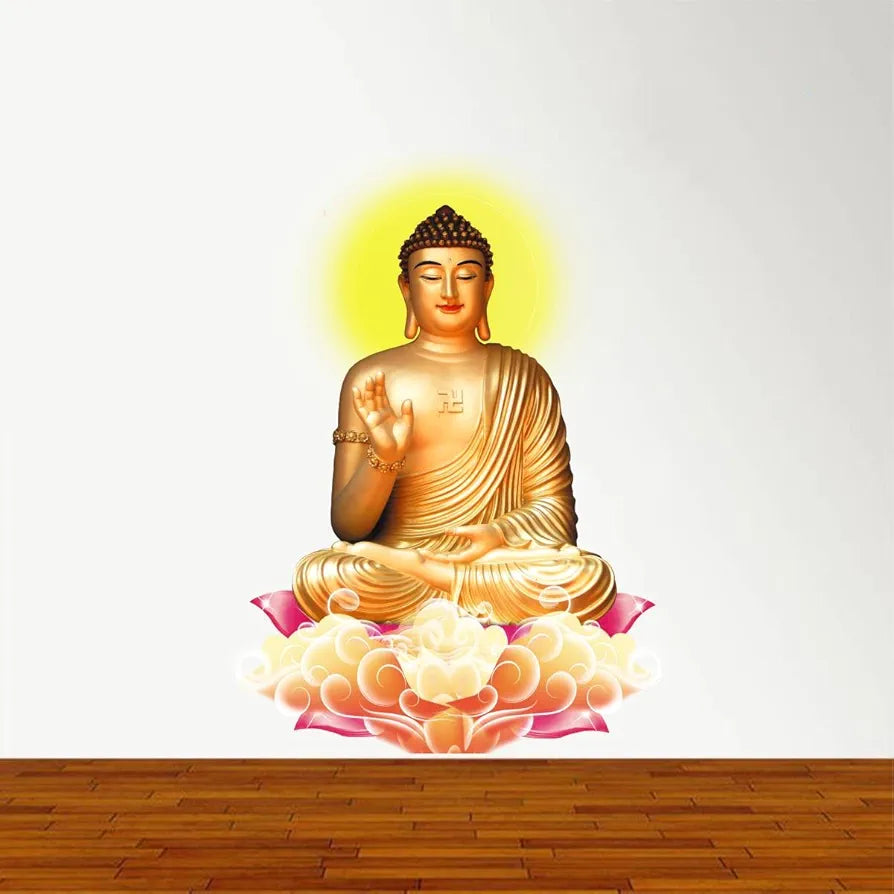 Rawpockets Decals PVC Vinyl Self Adhesive Lord Buddha Peaceful On Lotu ...