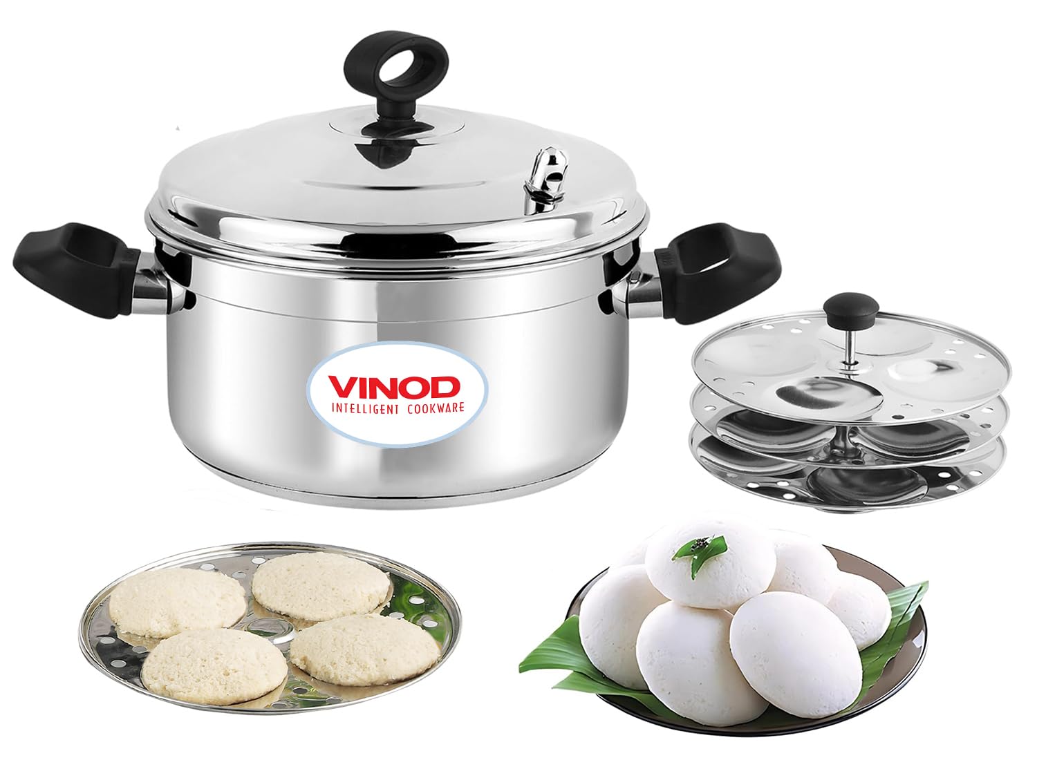 Vinod Classic Stainless Steel Idli Maker Cooker - 4 Deeper Plates | 16 ...