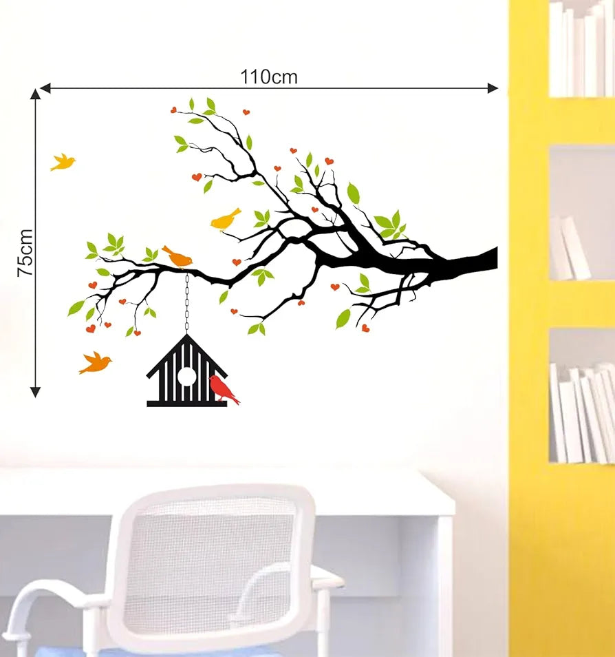 Rawpockets Decal Heart-in Flower Tree with Bird Cage Wall Sticker ...