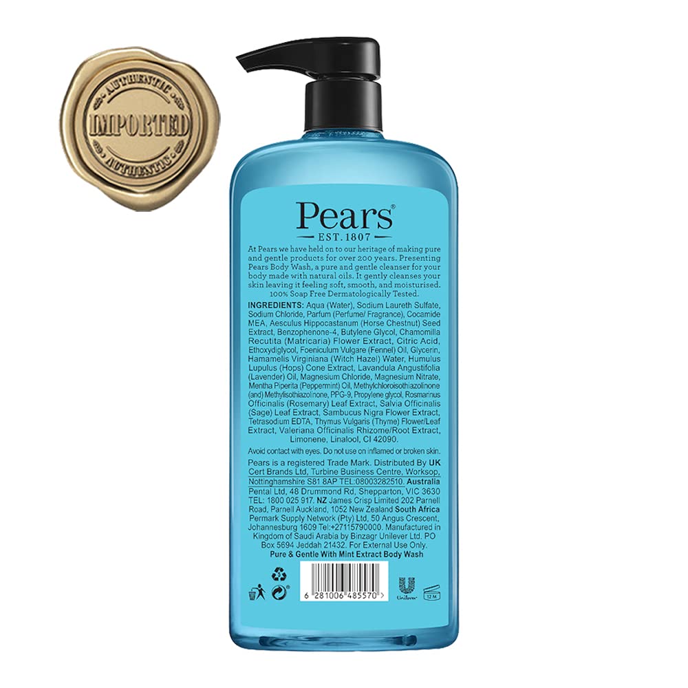 Pears Pure & Gentle Body Wash with Mint Extract - 750 ml - Swadesii