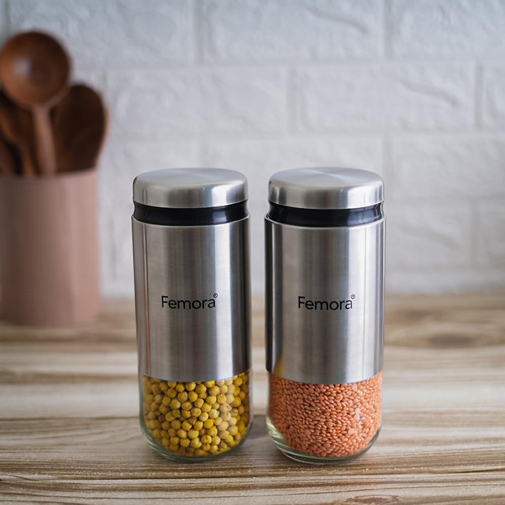 Femora Kitchen Storage Jars Steel Body With See Through Bottom Jar | 9 ...