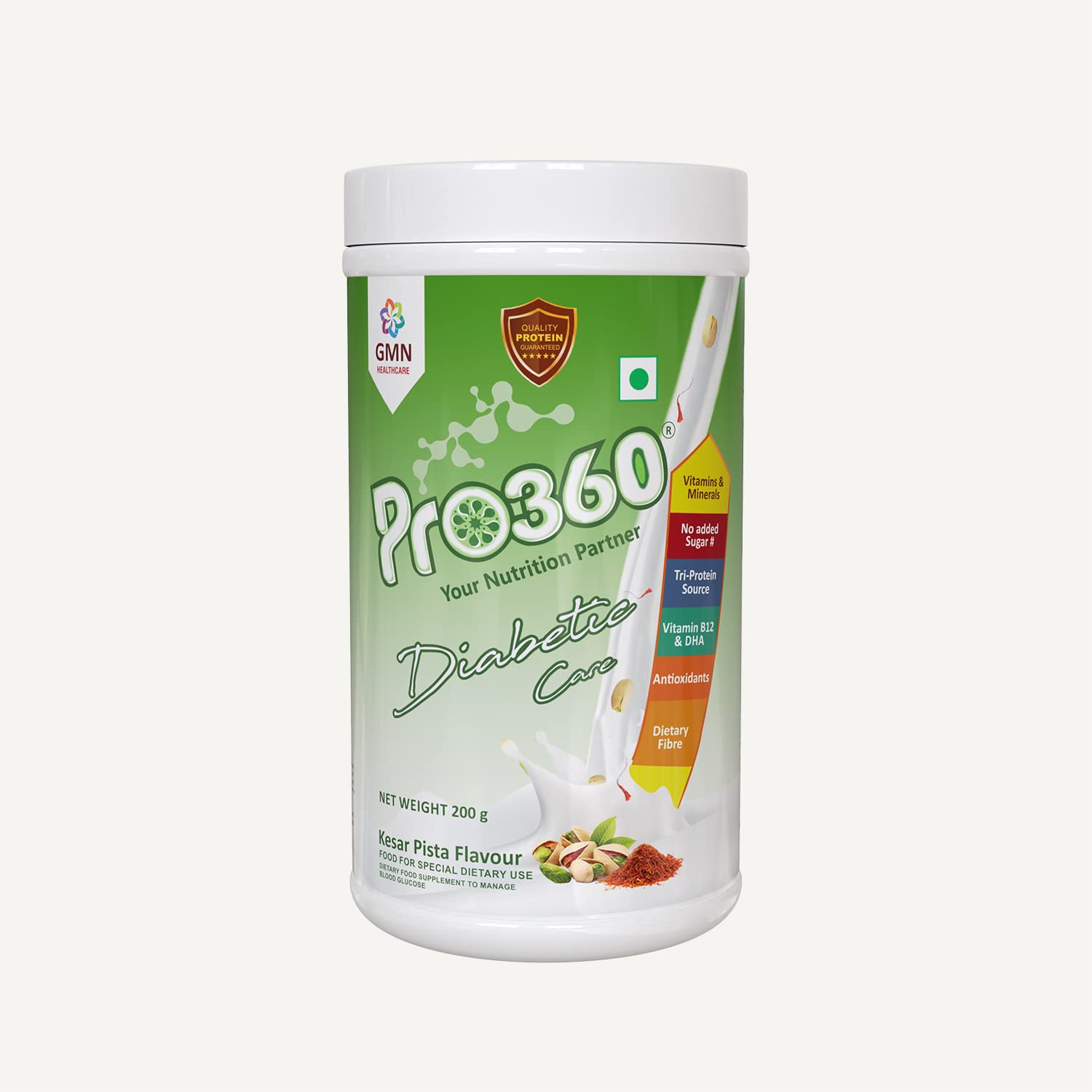 Pro360 Diabetic Care Protein Supplement Powder Kesar Pista Flavor - 20 ...