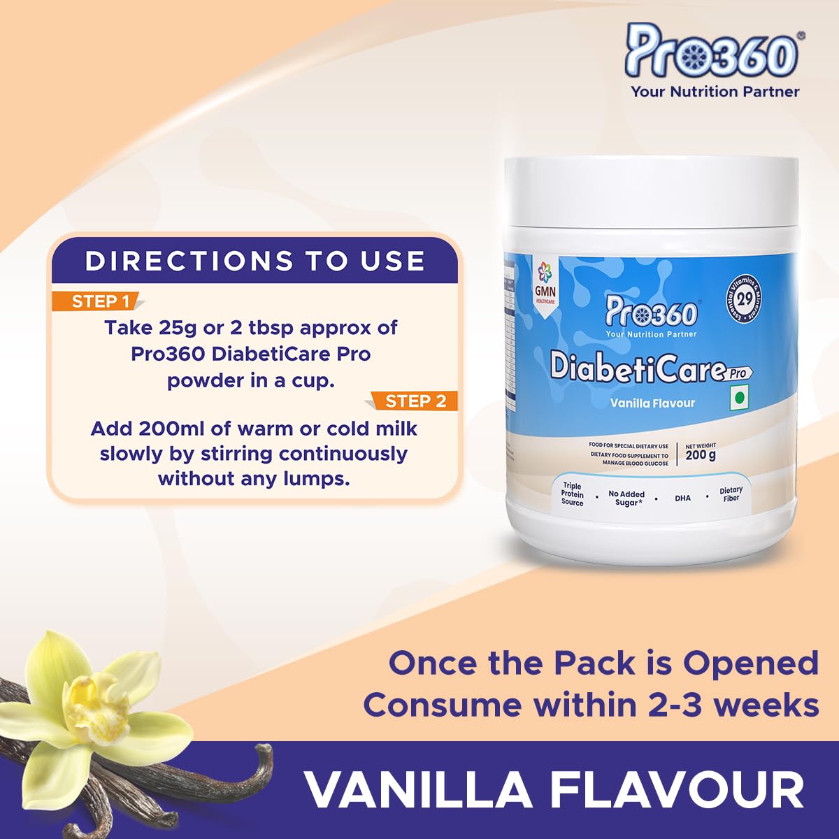 Pro360 DiabetiCare Pro Vanilla Flavour - 200 gms - Swadesii