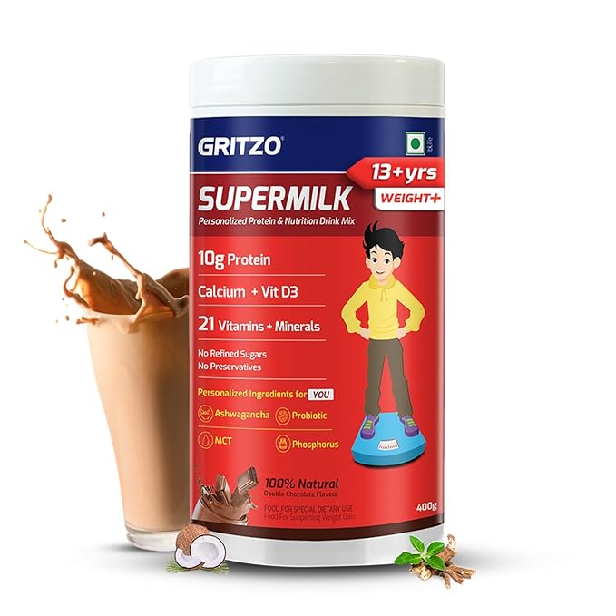 Gritzo Supermilk Weight+ (13+y Boys) 10g Protein Powder Double Chocola ...