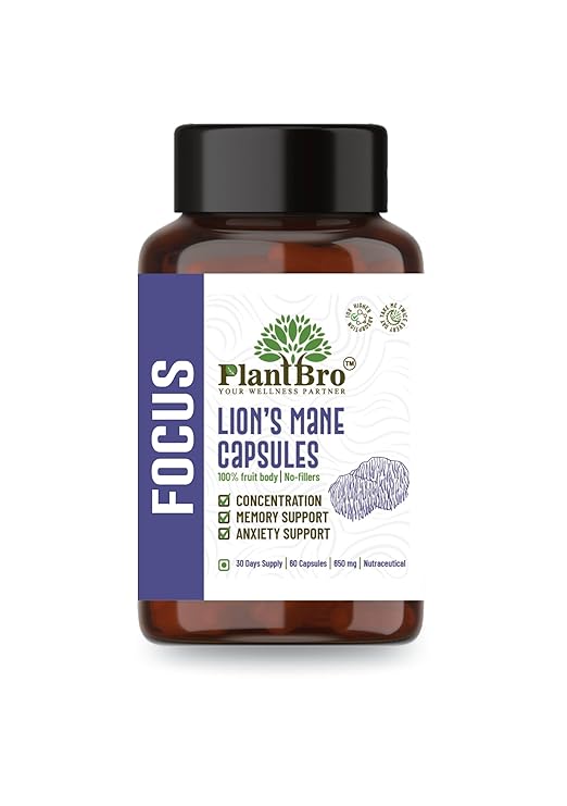 Plant Bro Lion's Mane Herbal Capsules - 60 Capsules | 650 Mg | 100% Fr ...