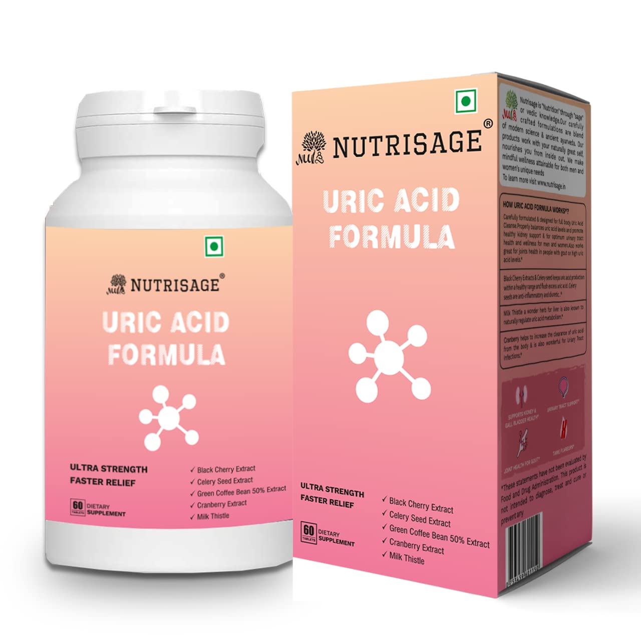 Nutrisage Uric Acid Formula Tablets - 60 Tabs - Swadesii