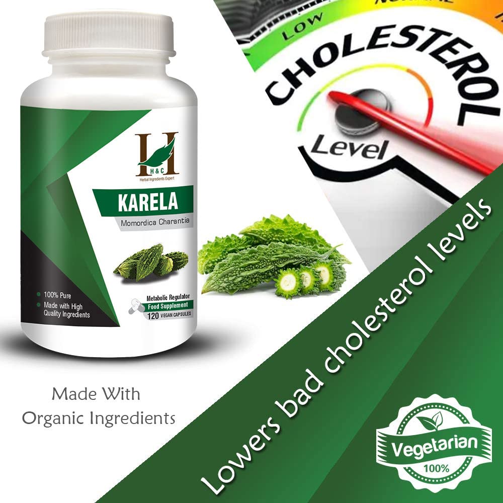 H&C Herbal Karela 450mg Veg Capsules - 120 Caps - Swadesii