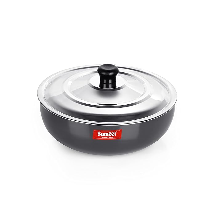Sumeet 3mm Hard Anodized Deep Tasla with Stainless Steel Lid Size No ...