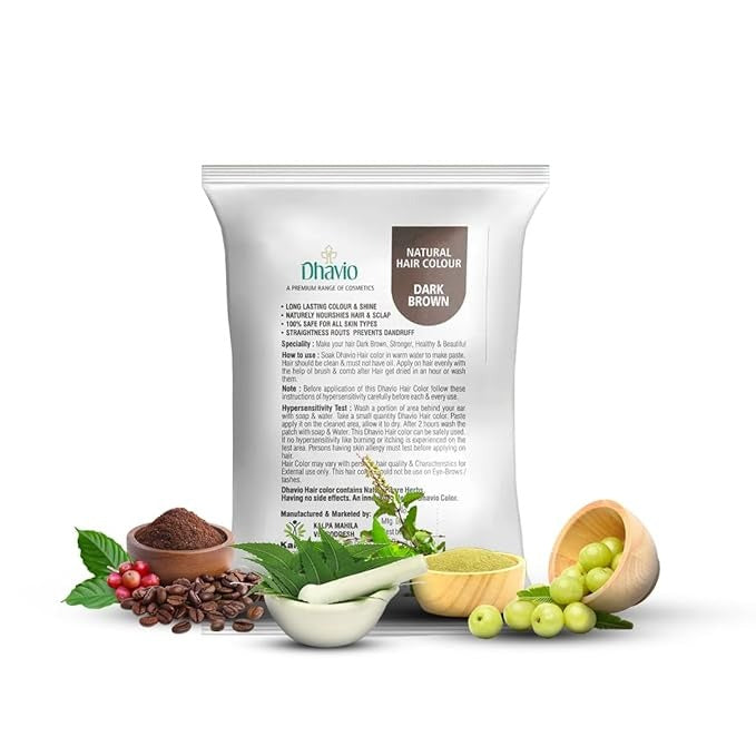 Dhavio Natural Dark Brown Hair Colour - 25 gms - Swadesii