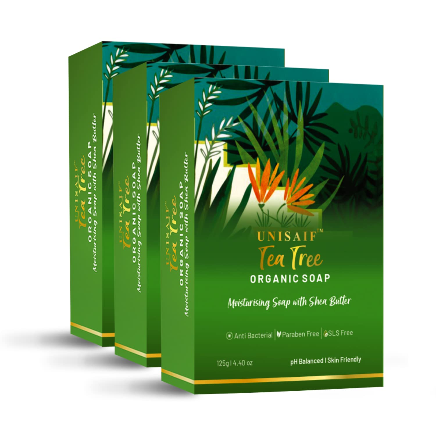 Unisaif Tea Tree Organic Soap - 125 gms (pack of 3) - Swadesii