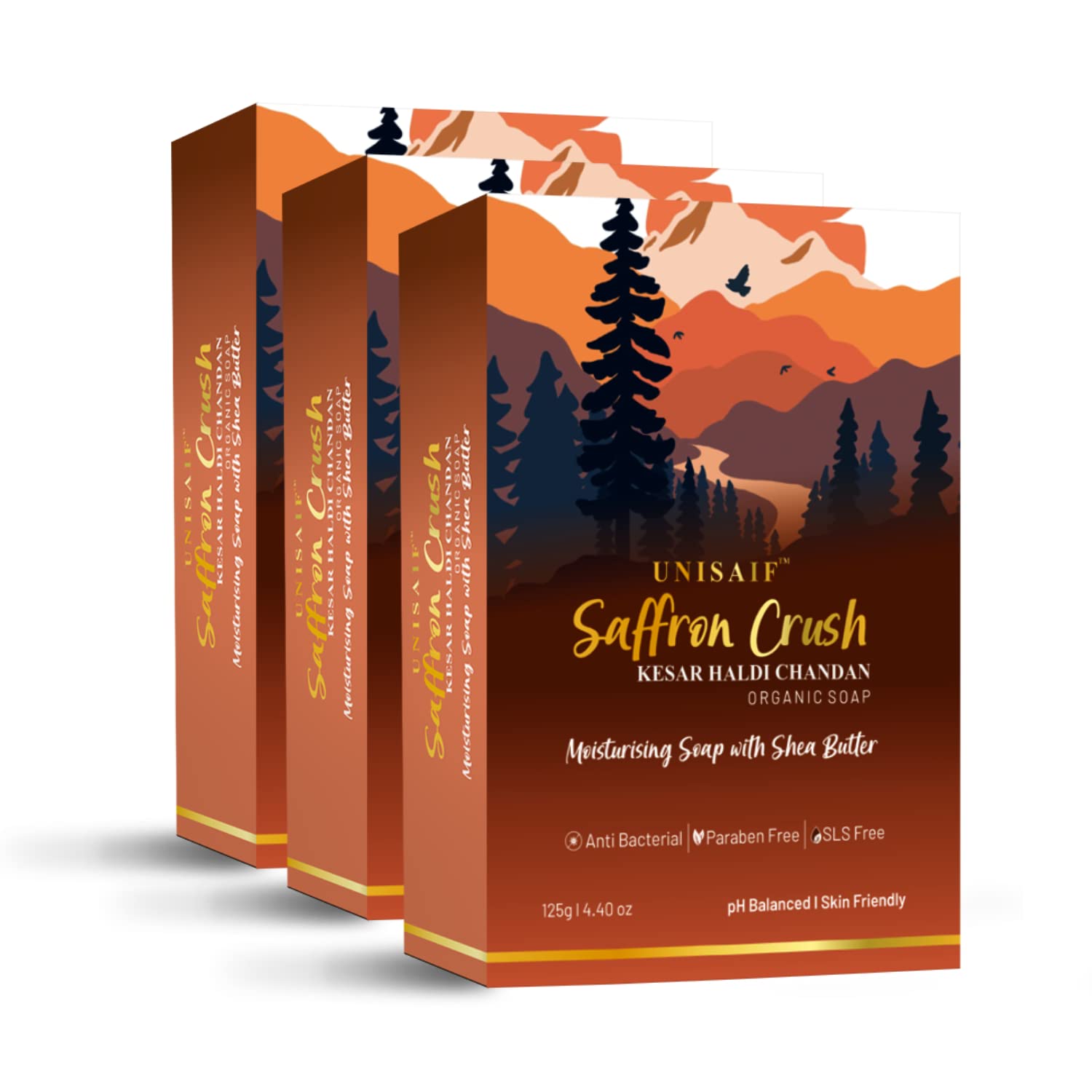 Unisaif Saffron Crush Organic Soap - 125 (Pack of 3) - Swadesii