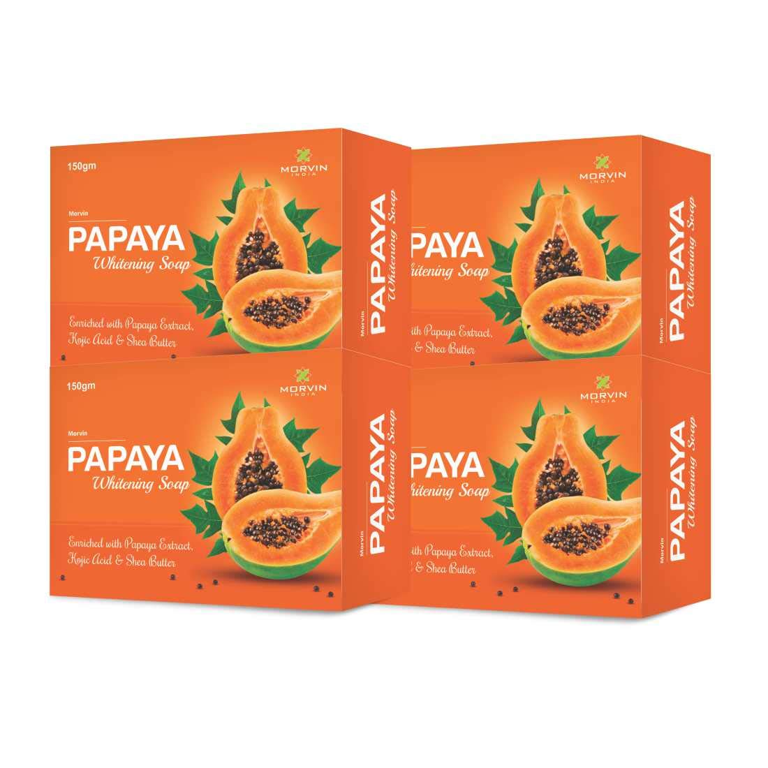 Morvin India Papaya Whitening Soap (150 gm, Pack of 4) - Swadesii