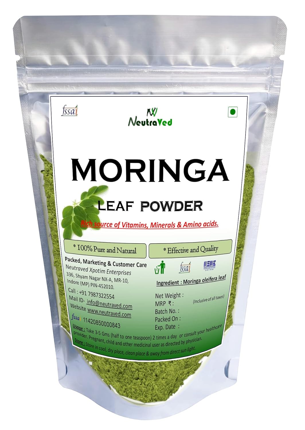 Neutra Ved Pure Moringa Leaf Powder - 100 gms - Swadesii