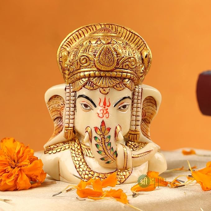 Indicast Resin 4" Inch Lord Ganesha Head Painting Hindu God Ganesh Gan ...