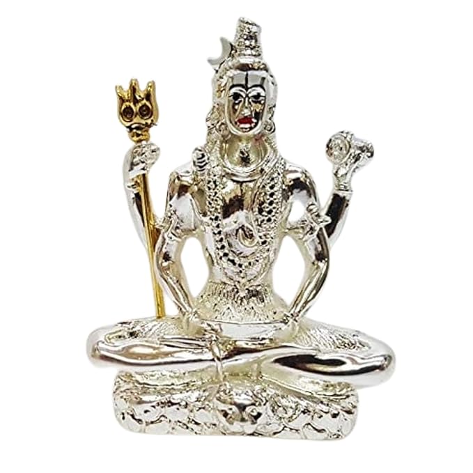 Gold Art India Lord Shiva Silver Plated Idol for Home Decor Mahadev Mu ...