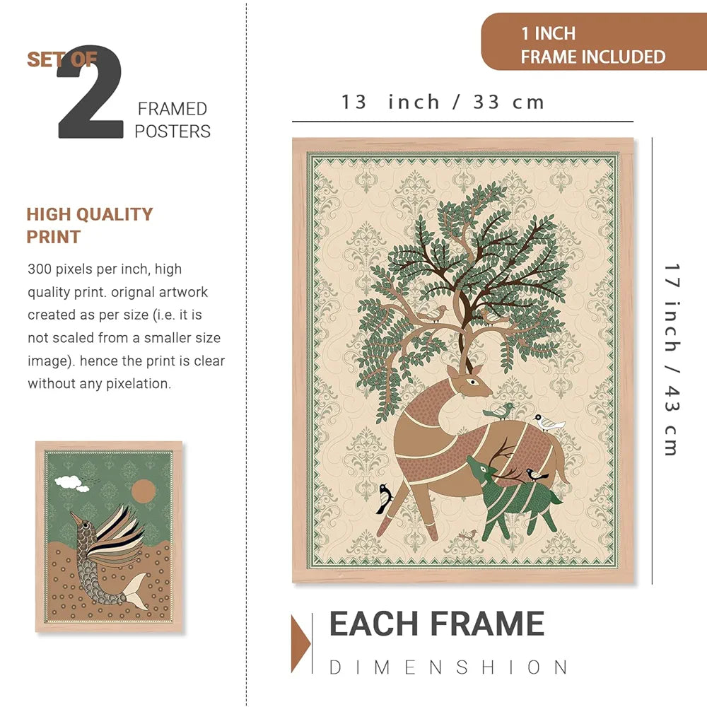 Kotart Gond Art Wall Paintings for living Room Set of 6 Multicolor art ...