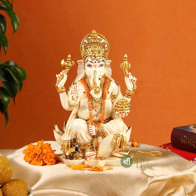 Indicast Resin 8" Inch Lord Ganesha on Base Gold Painting Surya Hindu ...