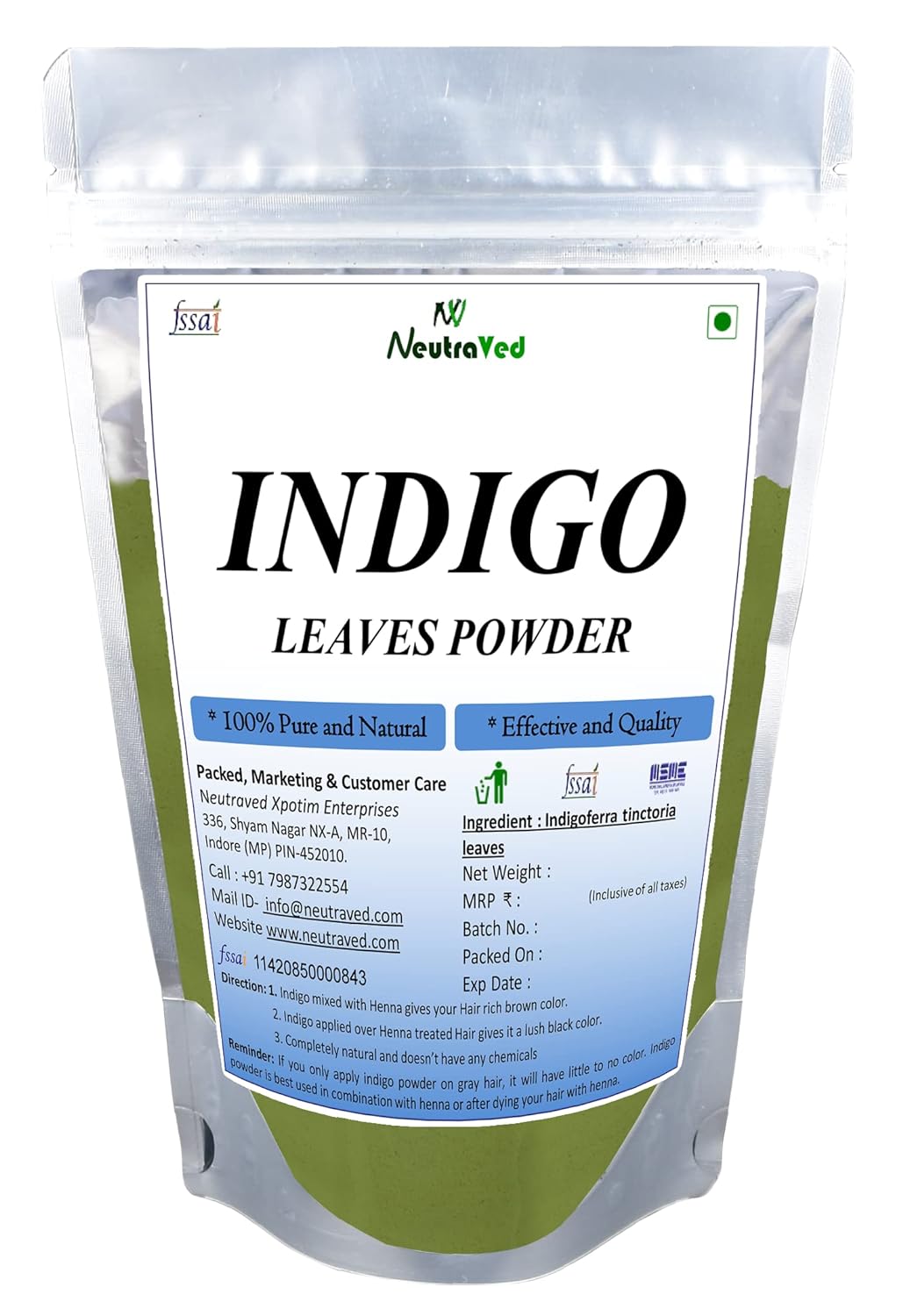 NeutraVed Pure Indigo Powder - 200 gms - Swadesii