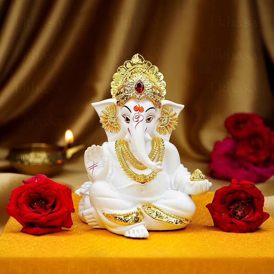 Ekhasa Ganesh Idol for Car Dashboard Ganpati Idol for Cars White 1 ...