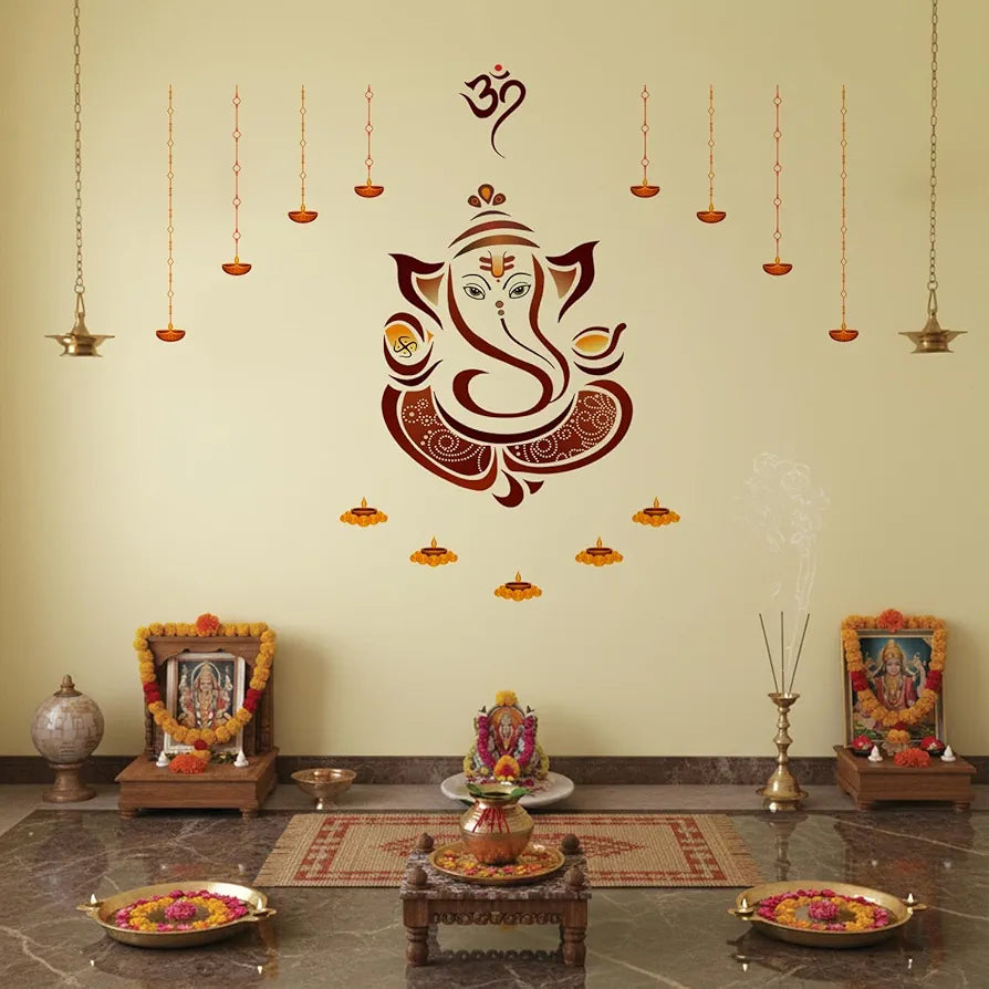 StickMe Shree Ganesh Wall Sticker Colourful Ganpati Bappa Mural Art De ...