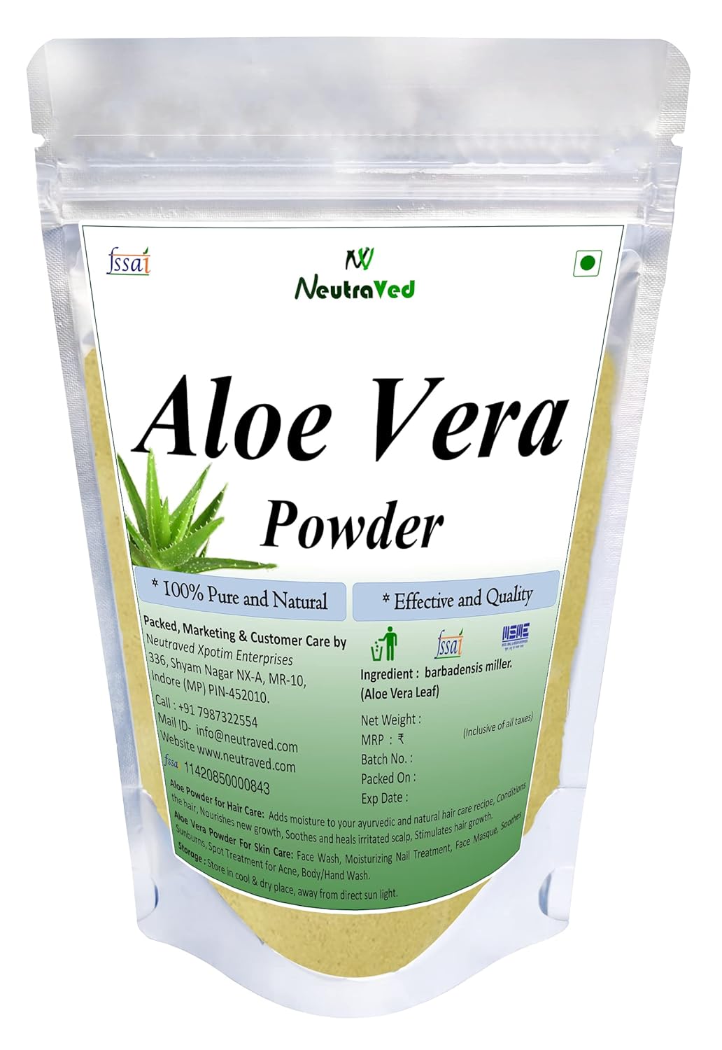 Neutra Ved Organic Aloe Vera Powder - 200 gms - Swadesii