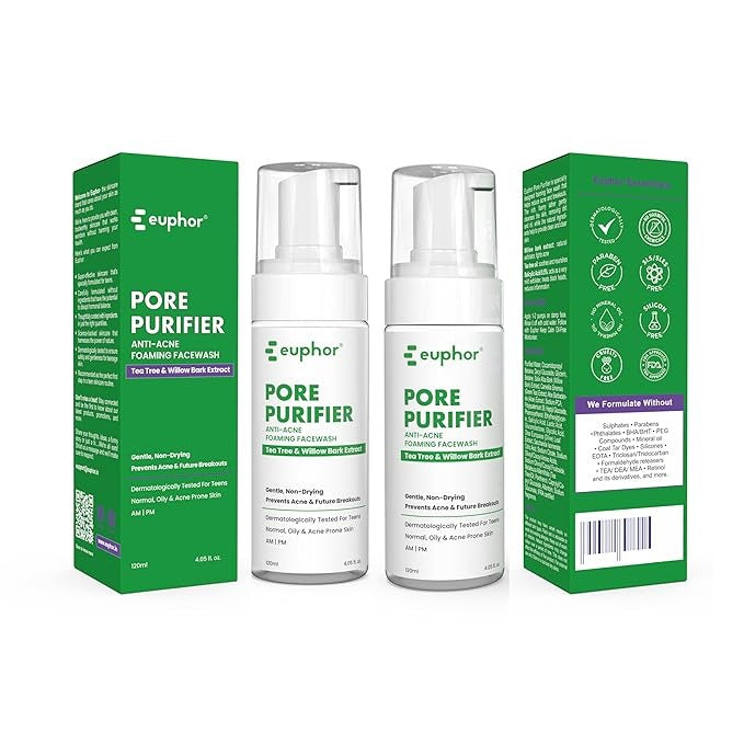 Euphor Teens Anti-acne Foaming Face wash- Pore Purifier - 120 ml (Pack ...