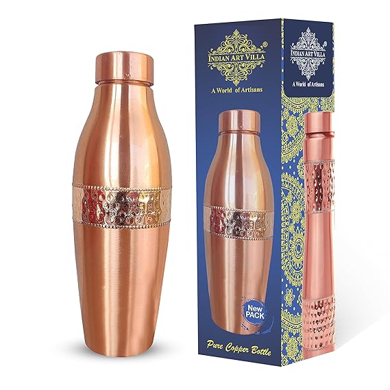 Indian Art Villa Pure Copper Leak Proof Bottle with Half Hammered Desi ...