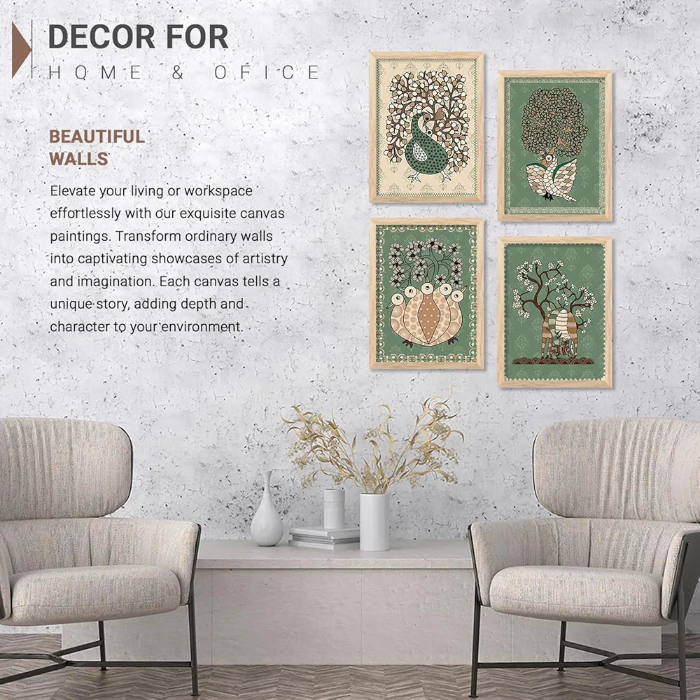 Kotart Gond Art Wall Paintings for living Room Set of 6 Multicolor art ...