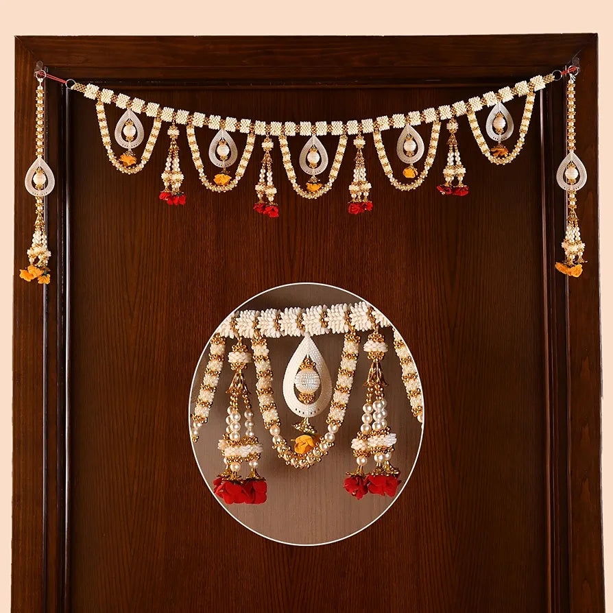 CraftVatika Premium Toran for Main Door Entranc Golden Pearls Toran Re ...