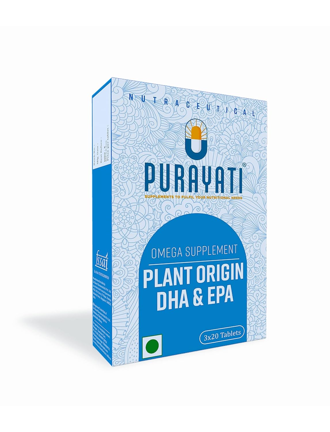 Purayati Omega 3 Supplement-Plant origin DHA and EPA Tablets - 60 Tabs ...