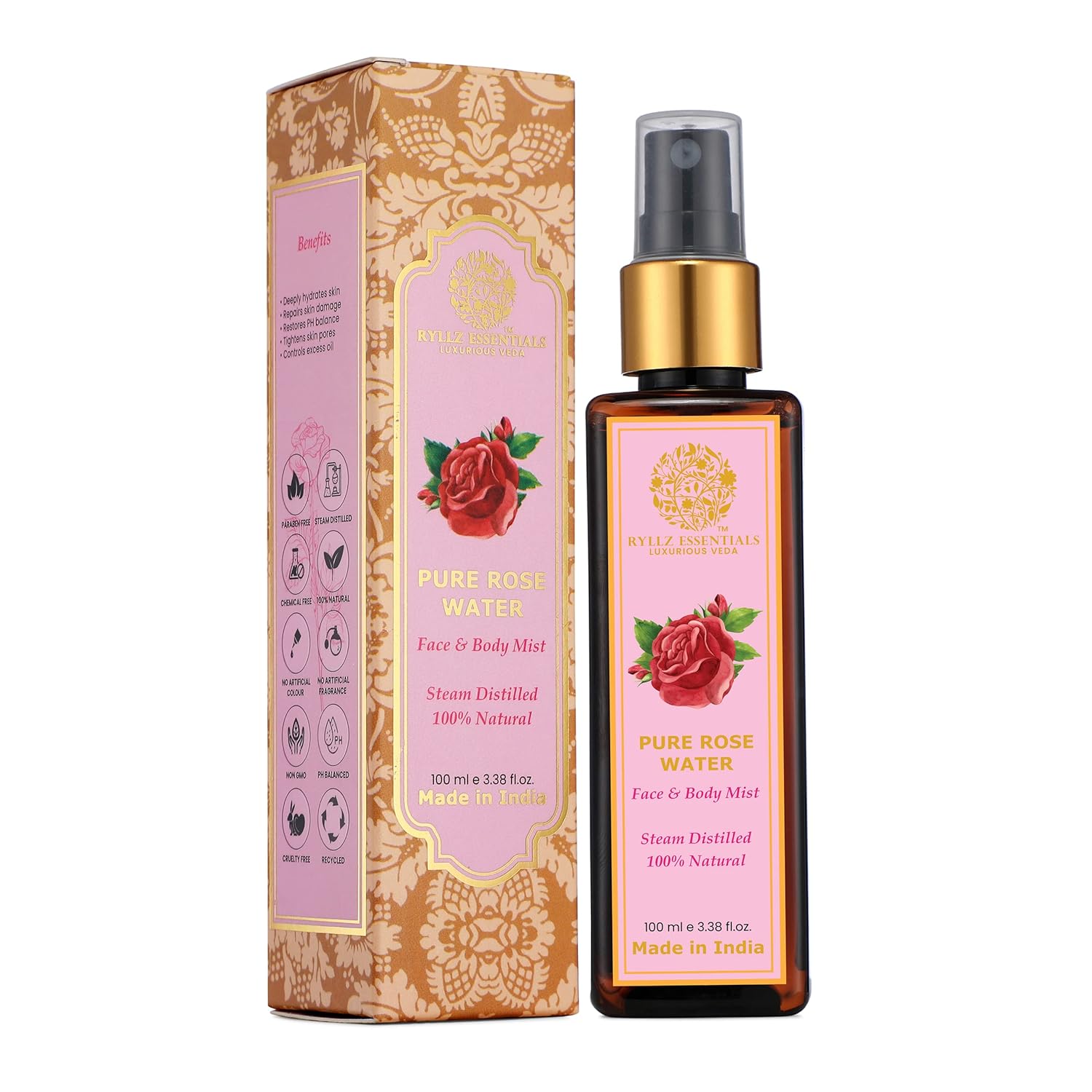 Ryllz Essentials Pure Rose Water - 100 ml - Swadesii