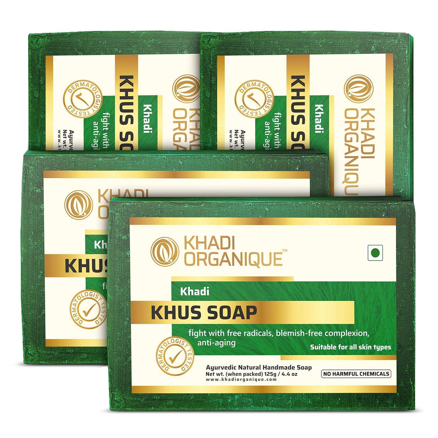 Khadi Organique Natural Herbal Khus Soap - 125 gms (Pack of 4) - Swadesii