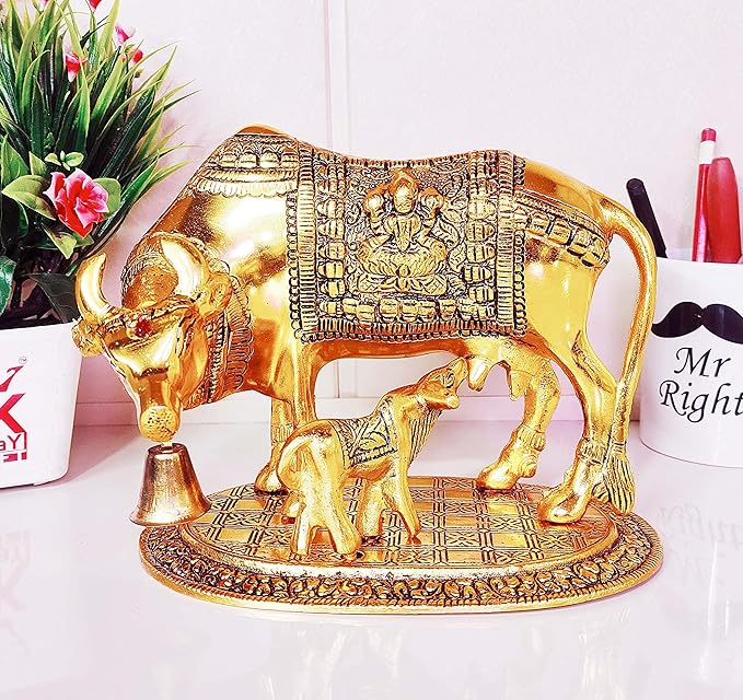 KridayKraft Kamdhenu Cow Calf with Bal Gopal Krishna Metal Statue for ...