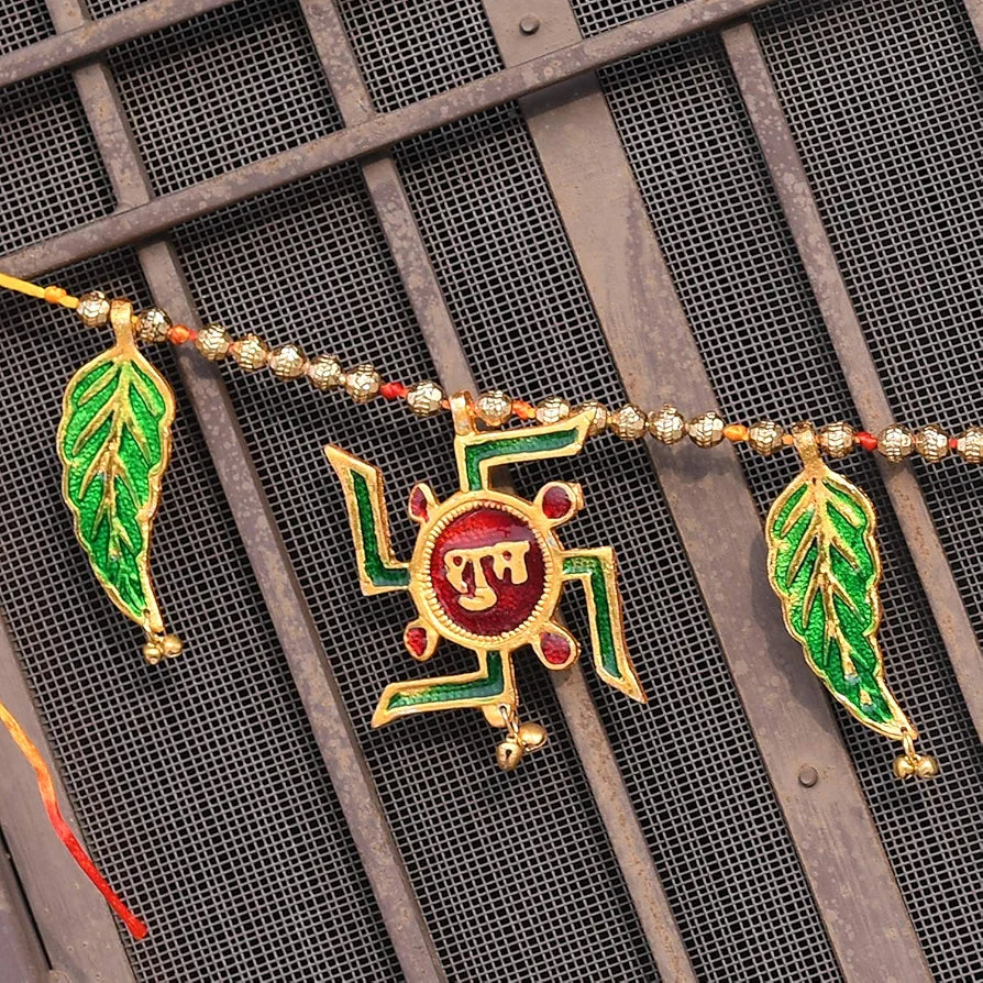 Collectible India Swastik Shubh Labh Metal Toran - Swadesii