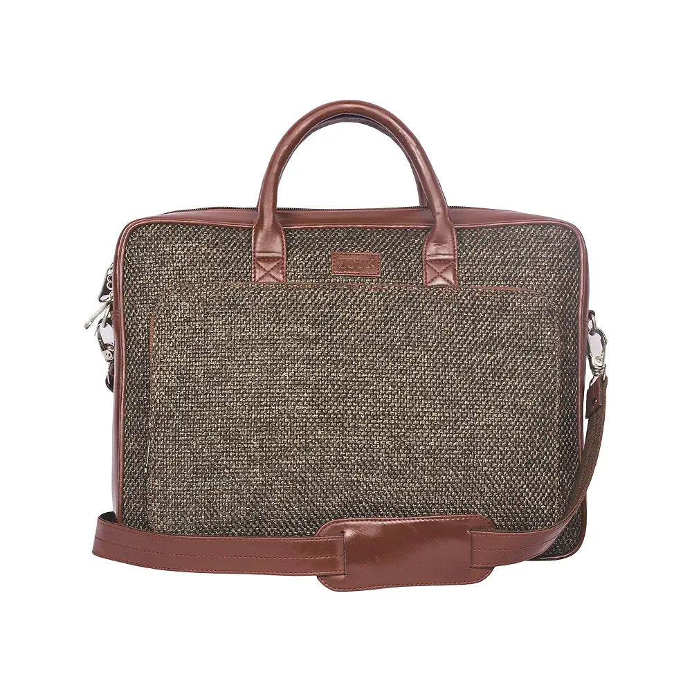 Zouk Laptop Bag for Women Ideal Jute & Vegan Leather Office Bags for L ...