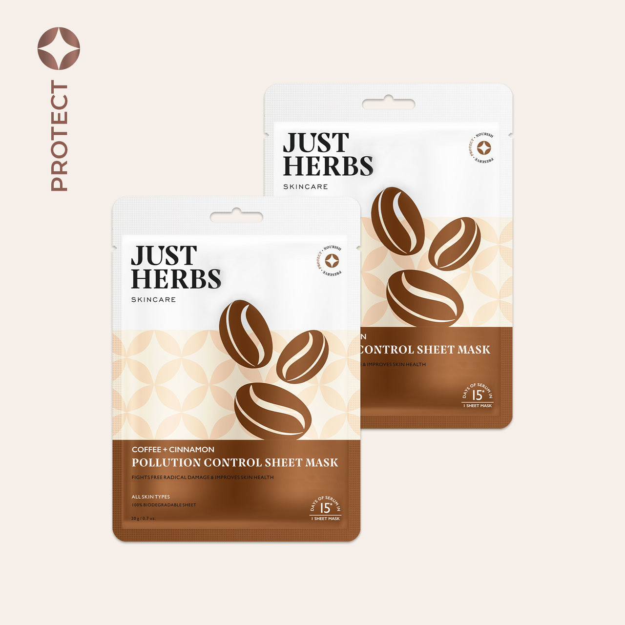 Just Herbs Coffee Sheet Mask with Cinnamon For Pollution Control - Swadesii