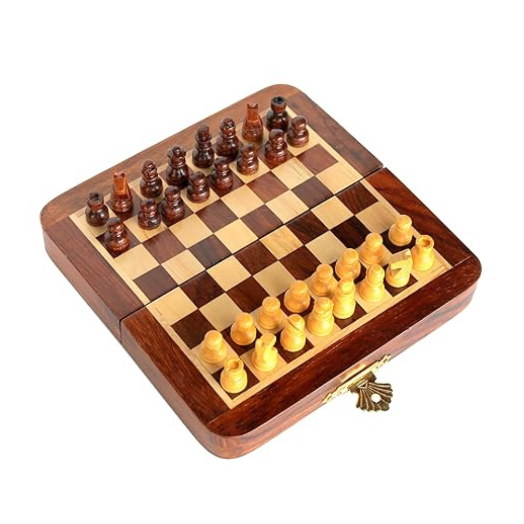 StonKraft Wooden Travel Folding Small Chess Game Board Set + Wooden Ma ...