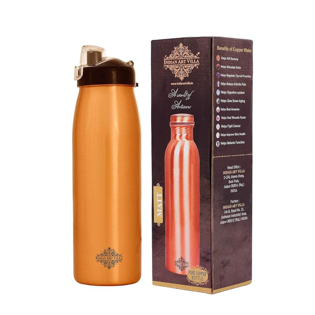 Indian Art Villa Pure Copper Sipper Bottle With Lacquer Coating & Curv ...